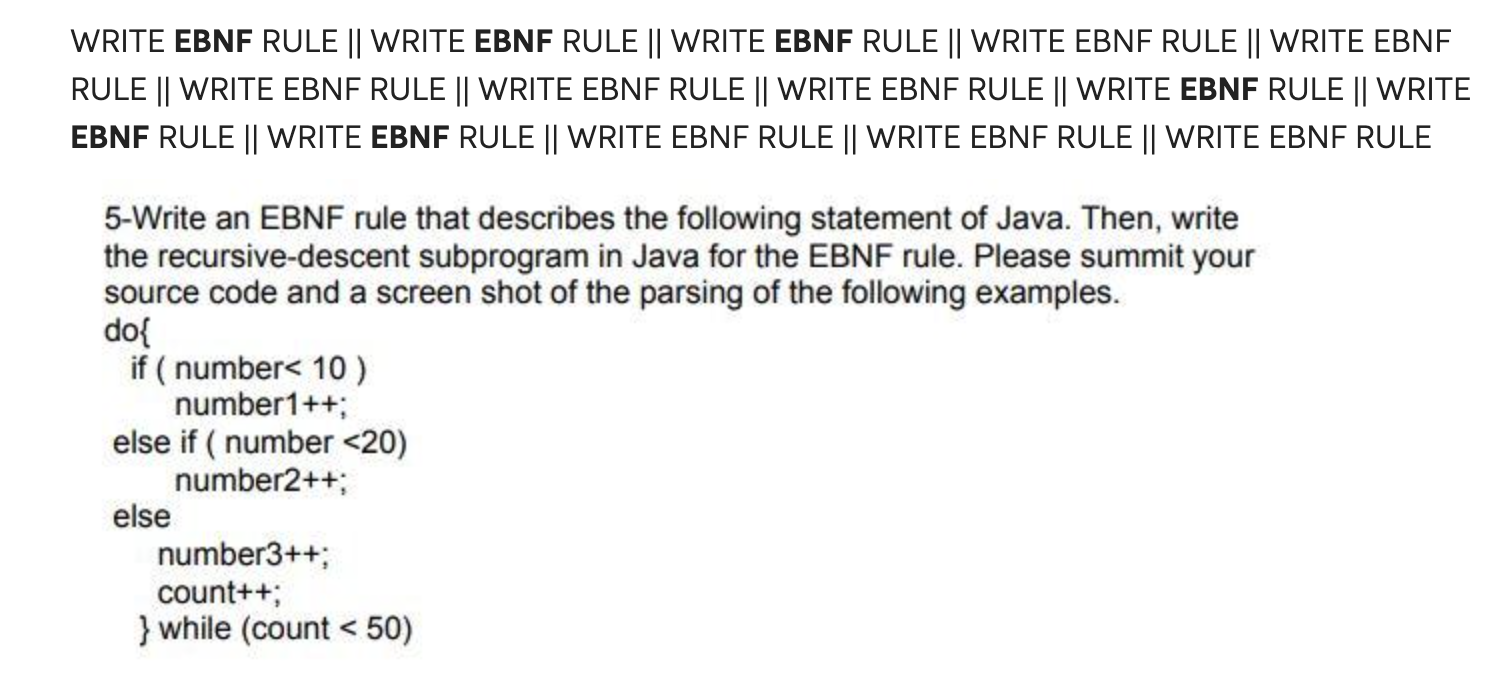 Solved WRITE EBNF RULE AS WELL please PLEASE DO NOT COPY | Chegg.com