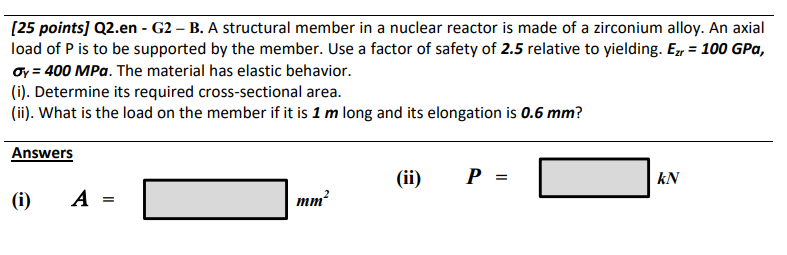 [25 points] Q2.en - G2 - B. A structural member in a | Chegg.com