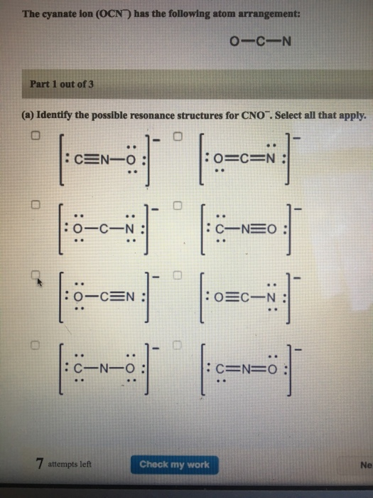Solved The cyanate lon (OCND has the following atom | Chegg.com