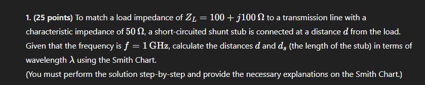 Solved ( 25 ﻿points) To ﻿match a load impedance | Chegg.com