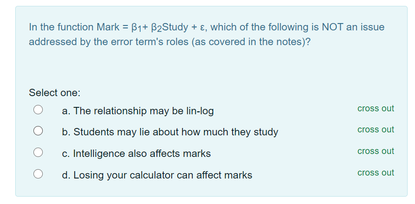 Solved In the function Mark = B1+ B2Study + ε, which of the | Chegg.com