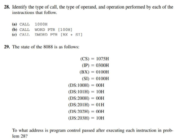 Solved 28. Identify the type of call, the type of operand, | Chegg.com