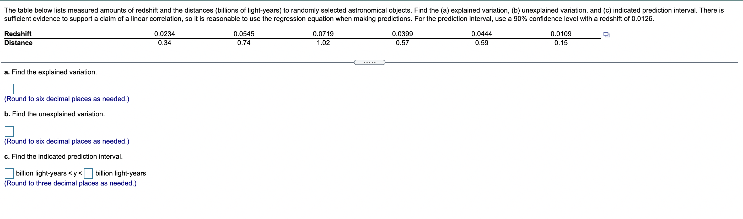 Solved The table below lists measured amounts of redshift | Chegg.com