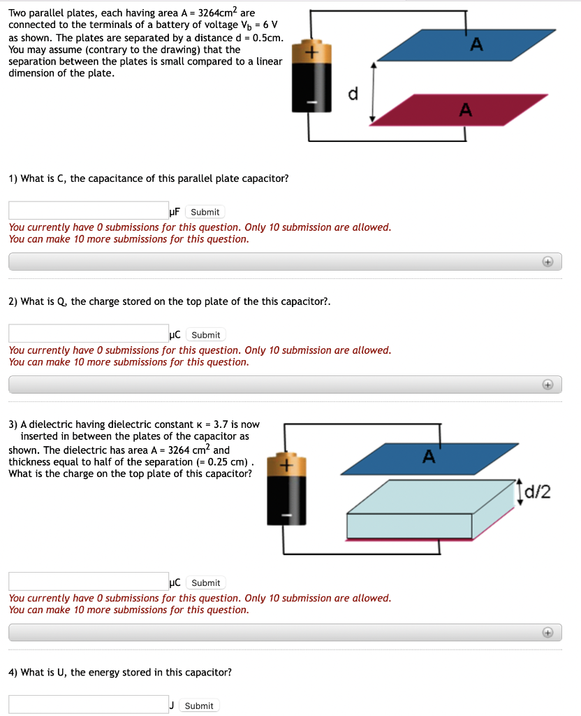 Solved Two parallel plates, each having area A=3264 cm2 are | Chegg.com