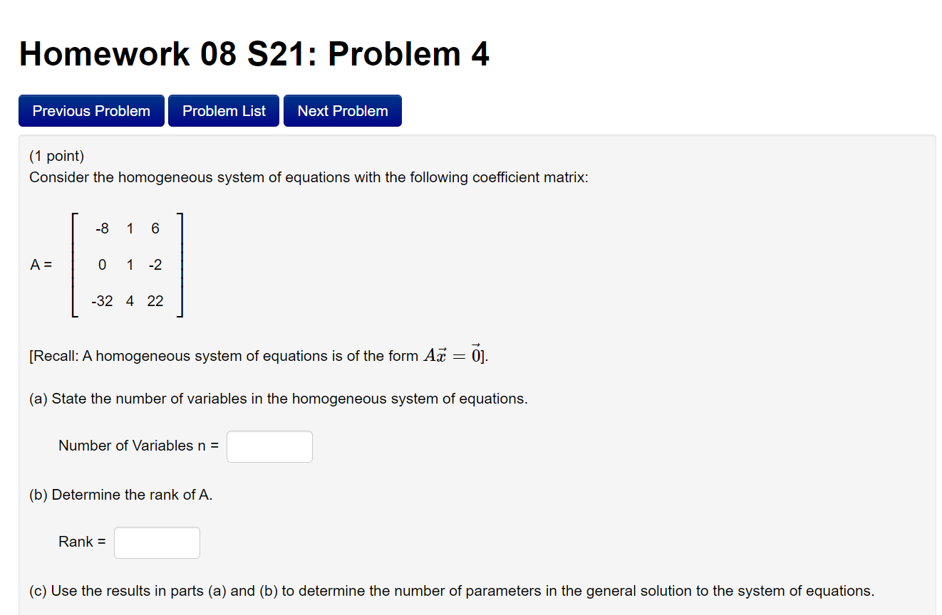 Solved Homework 08 S21: Problem 4 Previous Problem Problem | Chegg.com