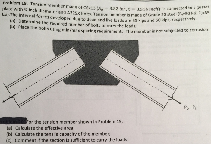 Solved Problem 19. Tension member made of C6x13 (A-3.82 in? | Chegg.com