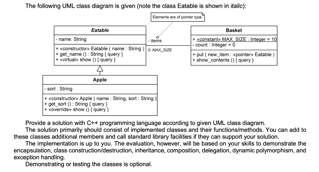 Solved The following UML class diagram is given (note the | Chegg.com