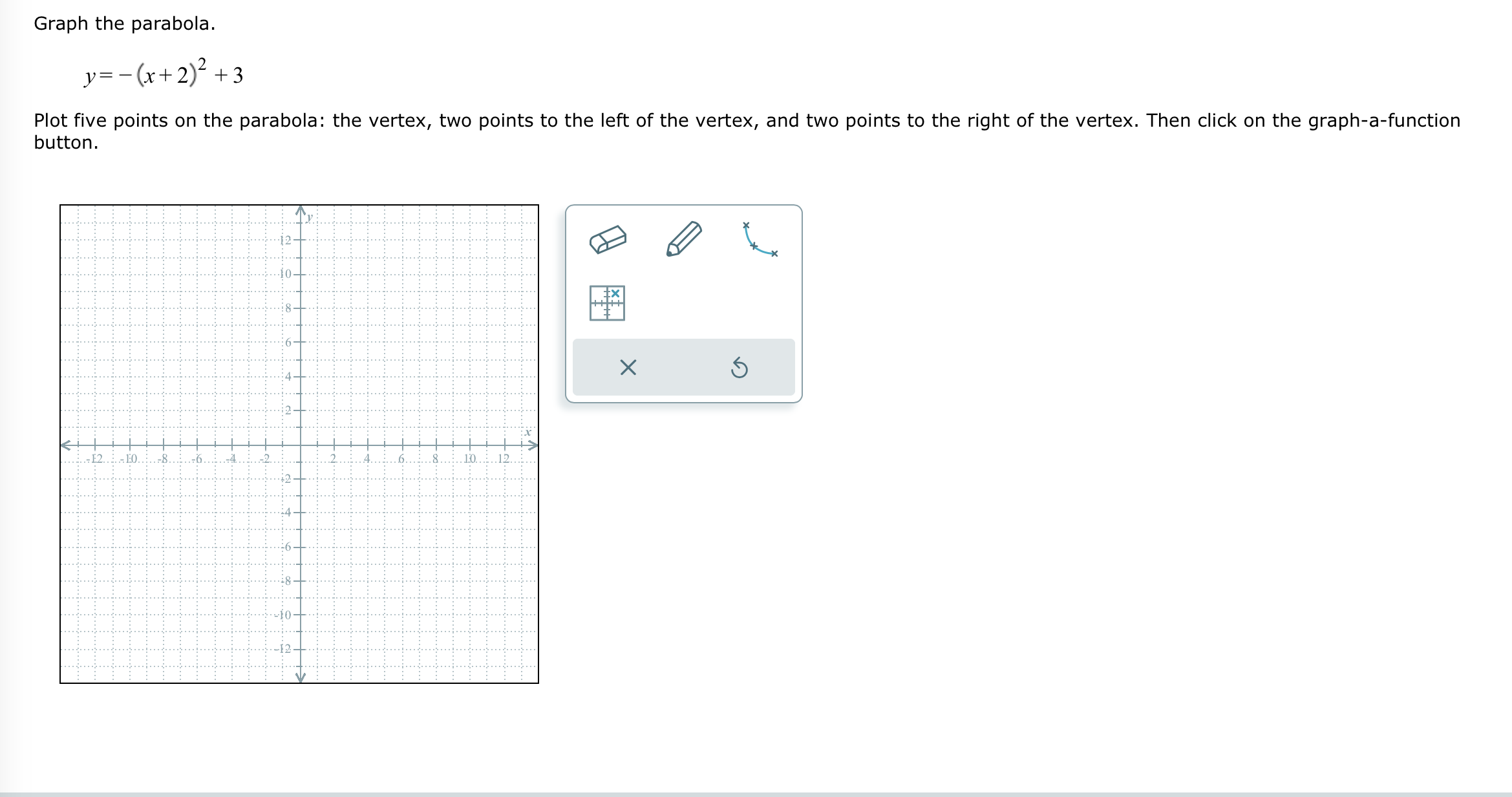 Solved Question 1. ﻿Graph the parabola.y=-(x+2)2+3Plot five | Chegg.com