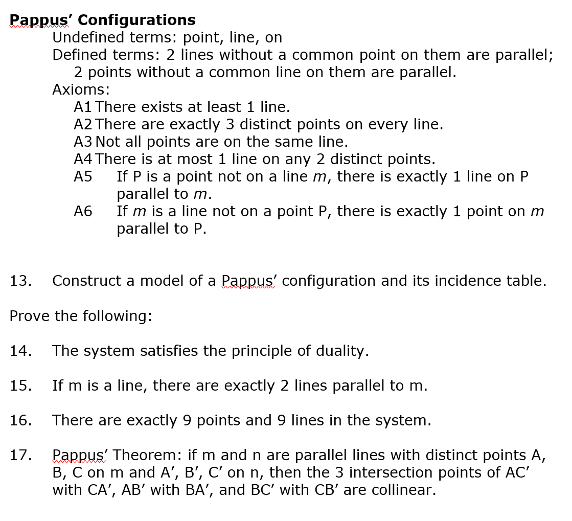 Pappus' Configurations Undefined terms: point, line, | Chegg.com