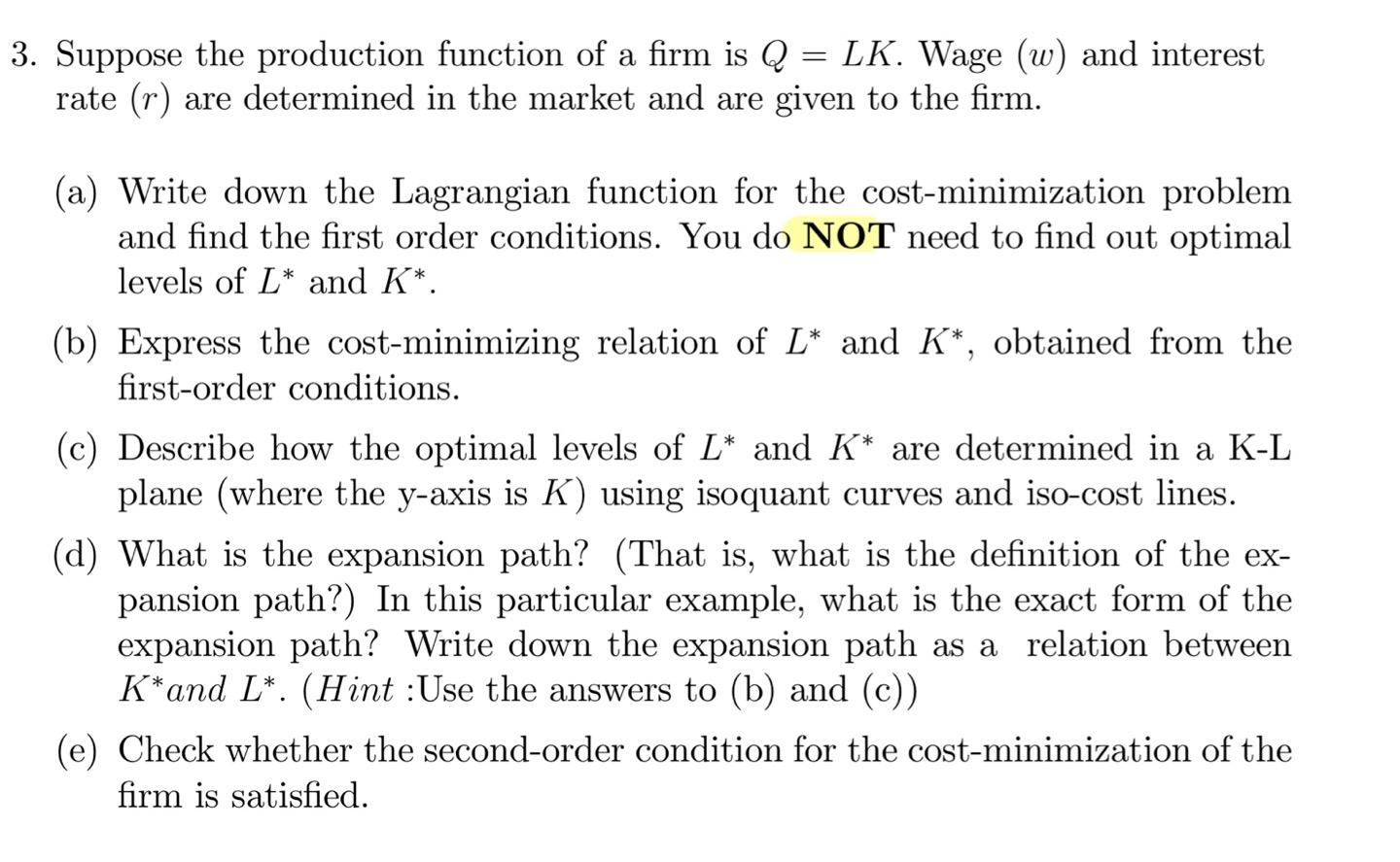 Solved (a) Write down the Lagrangian function for the | Chegg.com