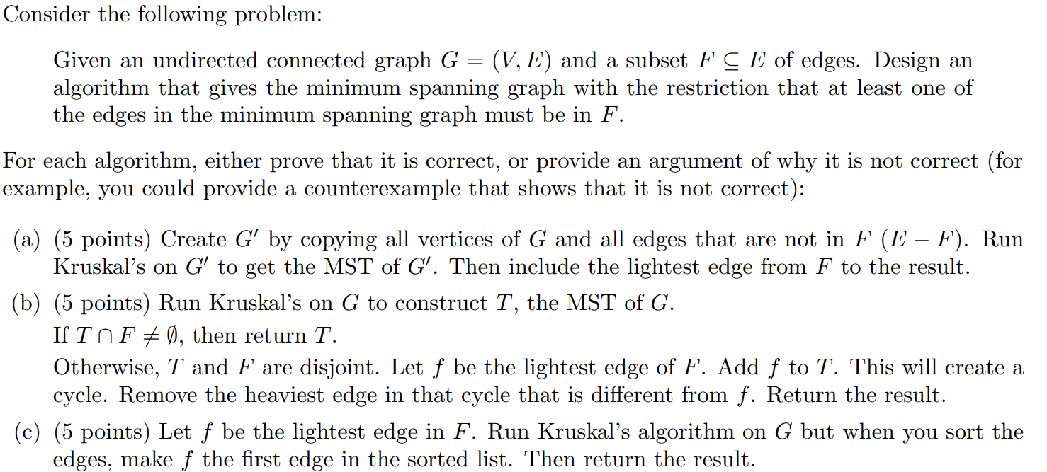 Solved Consider the following problem: Given an undirected | Chegg.com