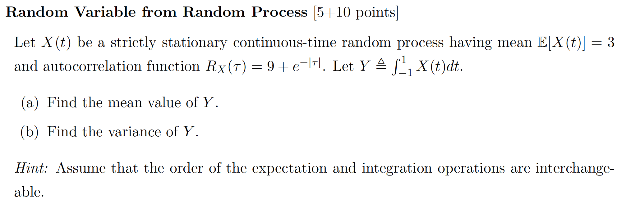 Random Variable from Random Process (5+10 points] Let | Chegg.com