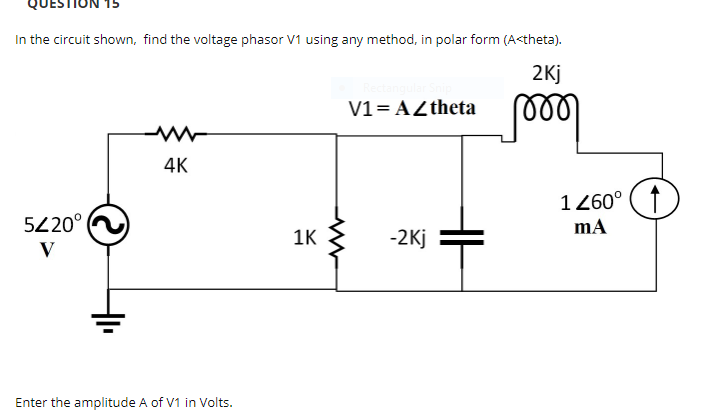 Solved In the circuit shown, find the voltage phasor V1 | Chegg.com