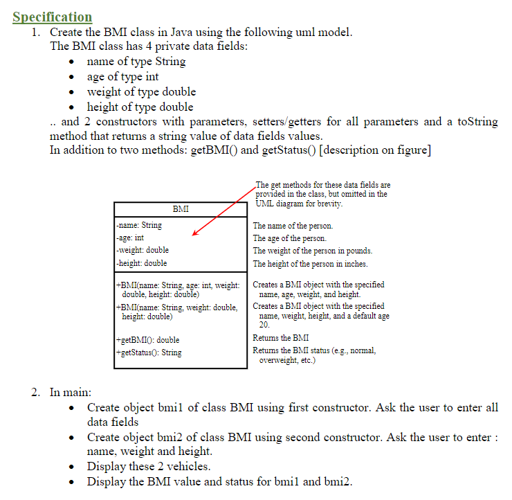 Solved 2 files: - the java class file BMI - the test class | Chegg.com