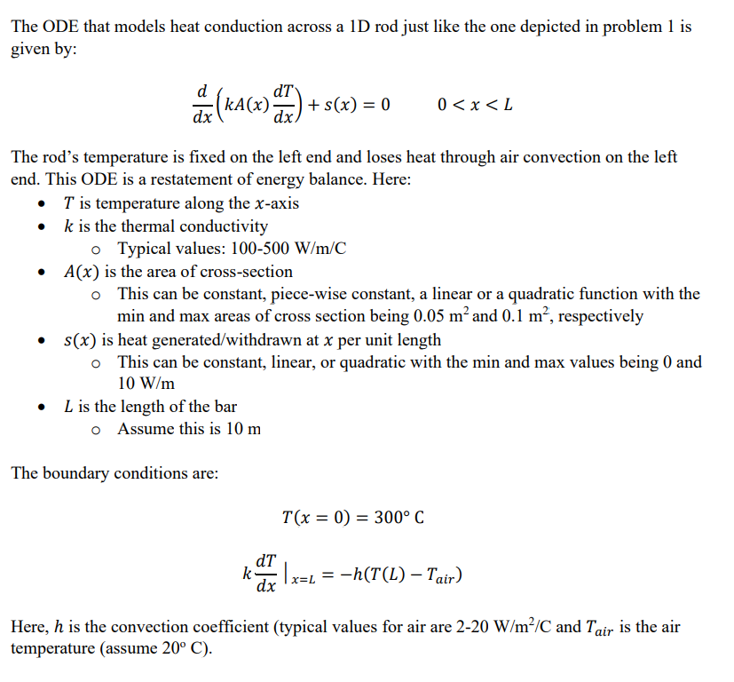 Solved The ODE that models heat conduction across a 1D rod | Chegg.com