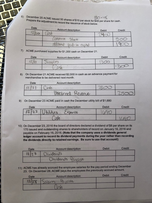 Solved ACME Distribution, Inc. December 31, 2016 Selected | Chegg.com