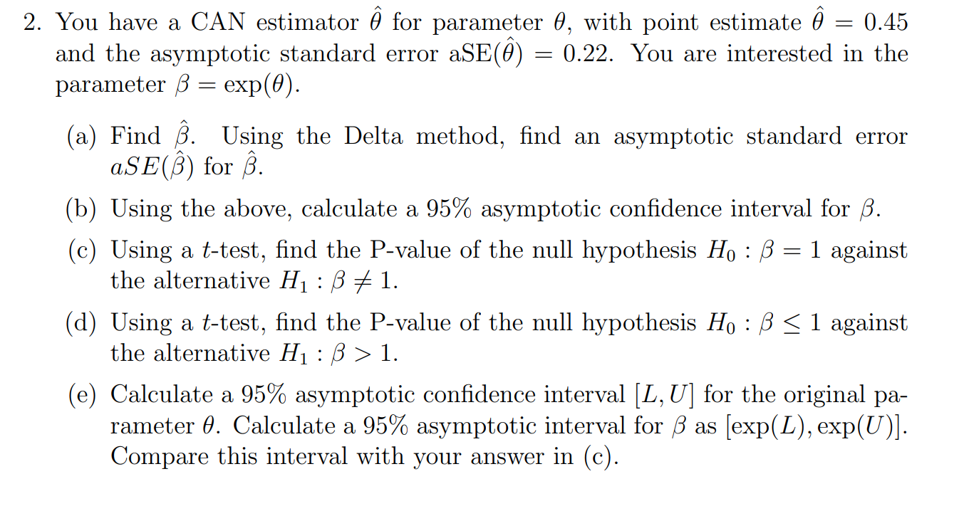 Solved You have a CAN estimator hat(θ) ﻿for parameter θ, | Chegg.com