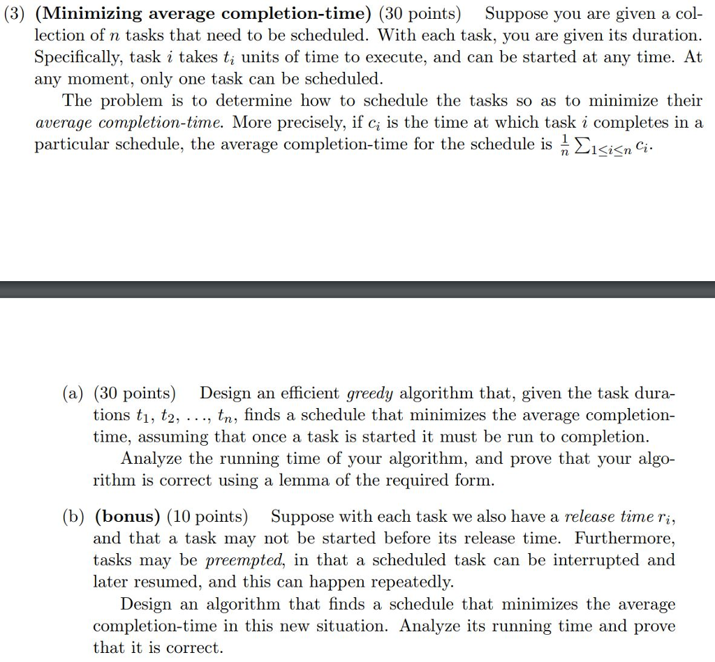 Solved (3) (Minimizing average completion-time) (30 points) | Chegg.com