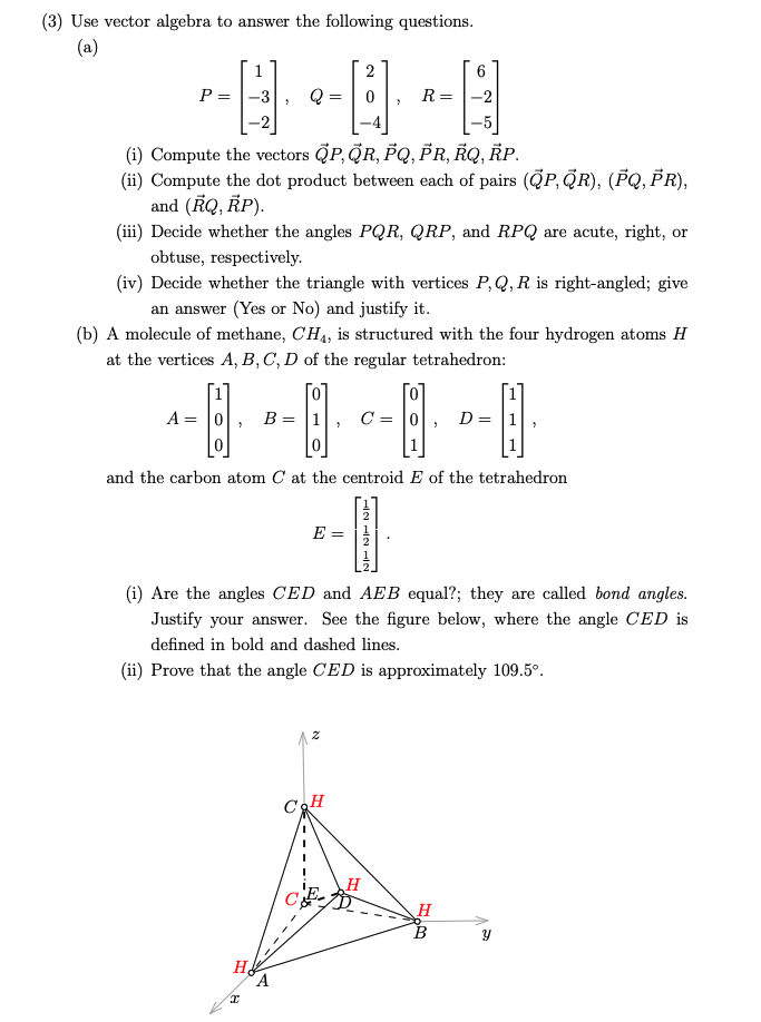 Solved (3) Use vector algebra to answer the following | Chegg.com