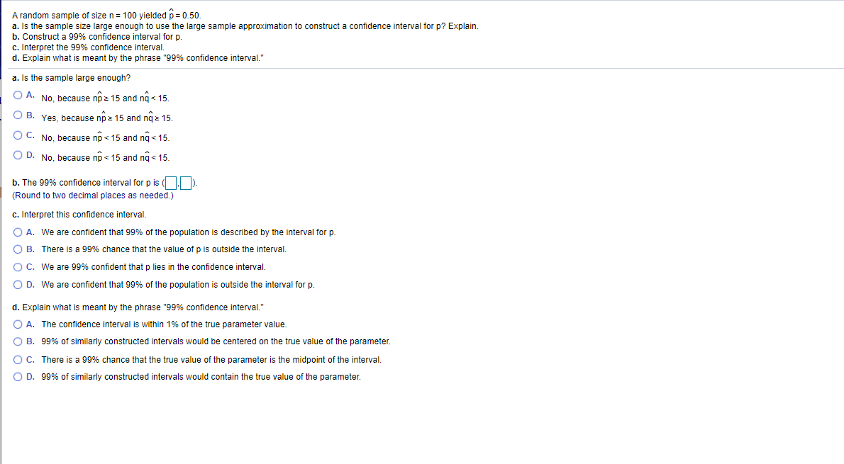 Solved A random sample of size n= 100 yielded p = 0.50. a. | Chegg.com