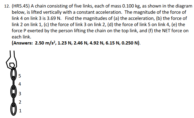 Solved 12. (HR5.45) A chain consisting of five links, each | Chegg.com