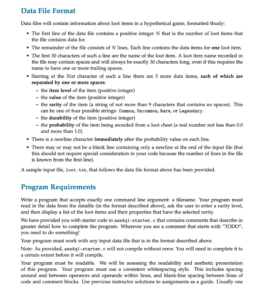 Data File Format Data files will contain information | Chegg.com