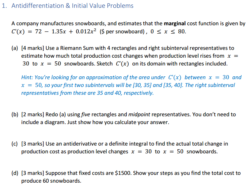 Solved 1. Antidifferentiation & Initial Value Problems A | Chegg.com
