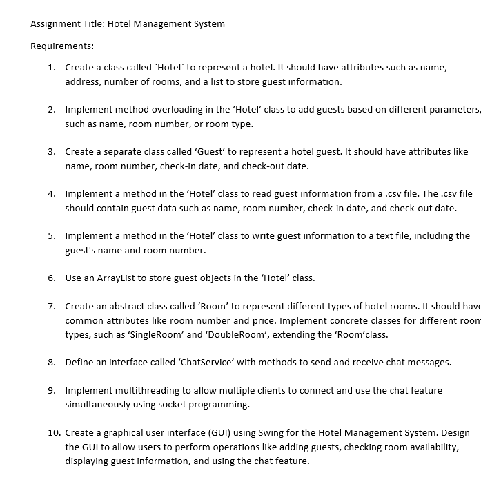 Assignment Title: Hotel Management | Chegg.com