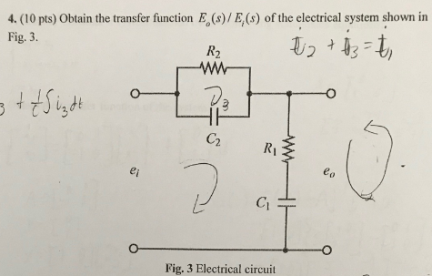 Solved 4. (10 pts) Obtain the transfer function E (s)/ E, | Chegg.com