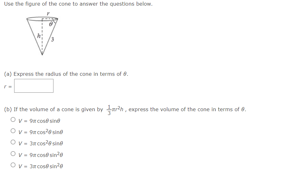Solved Use the figure of the cone to answer the questions | Chegg.com