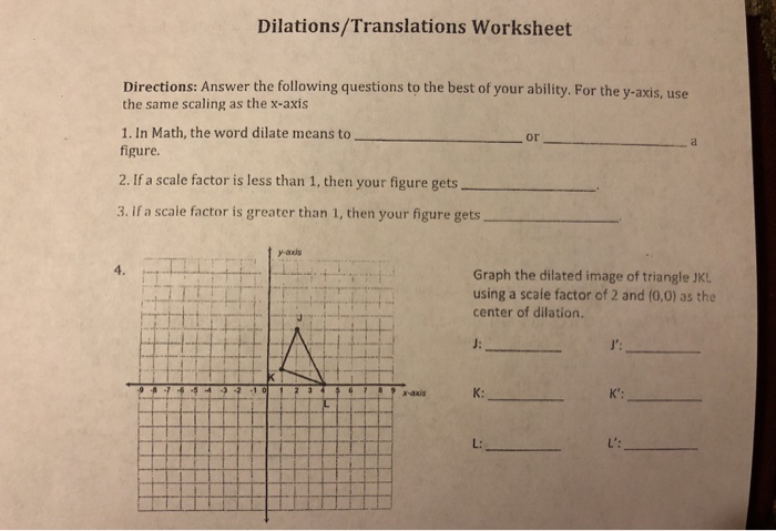 Solved Dilations Translations Worksheet Directions Answer Chegg