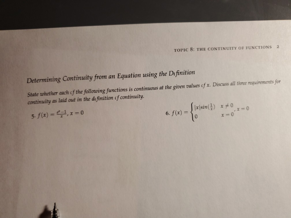 Solved TOPIC 8: THE CONTINUITY OF FUNCTIONS 2 Determining | Chegg.com