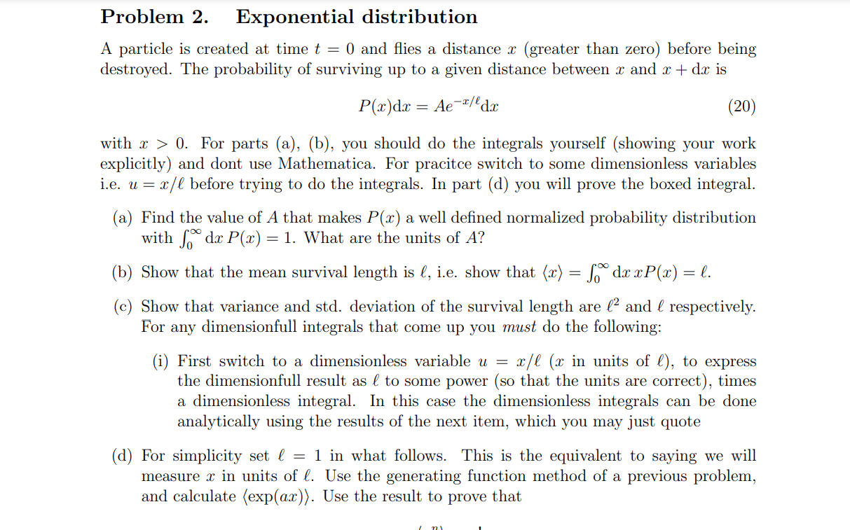 Solved Problem 2. Exponential distribution A particle is | Chegg.com