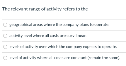 Solved The relevant range of activity refers to the O | Chegg.com