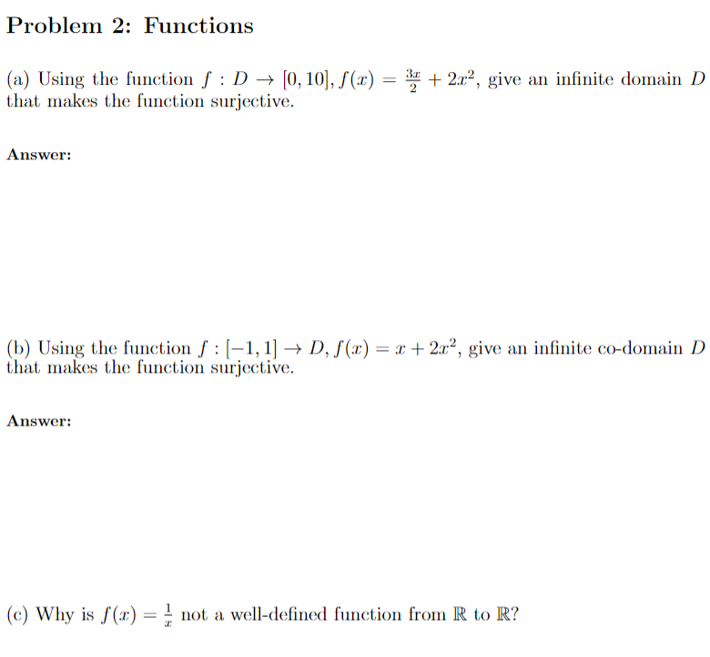 Solved (a) Using the function f:D→[0,10],f(x)=23x+2x2, give | Chegg.com