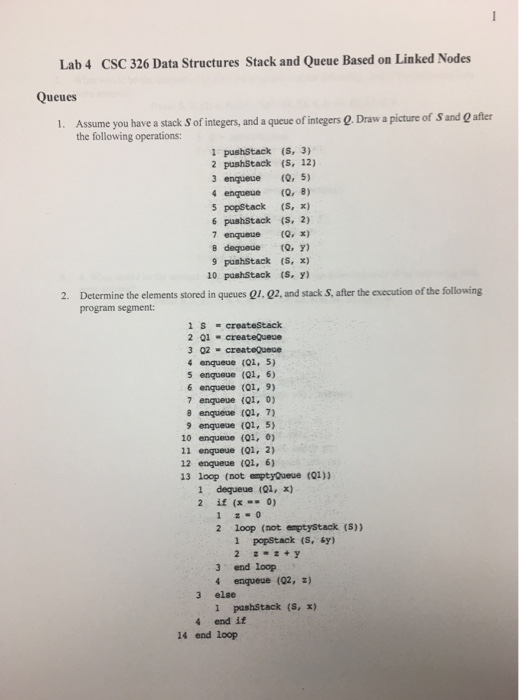 Solved Lab 4 CSC 326 Data Structures Stack and Queue Based | Chegg.com