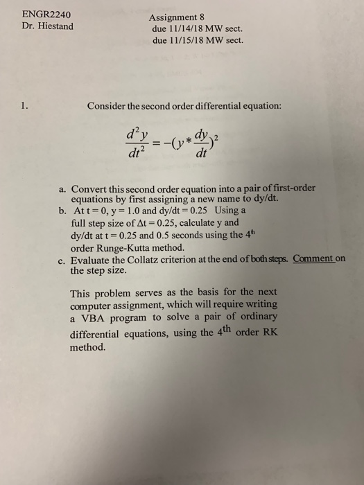Solved ENGR2240 Dr. Hiestand Assignment 8 due 11/14/18 MW | Chegg.com