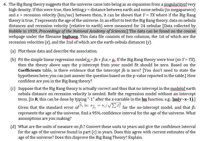 4. The Big Bang theory suggests that the universe | Chegg.com