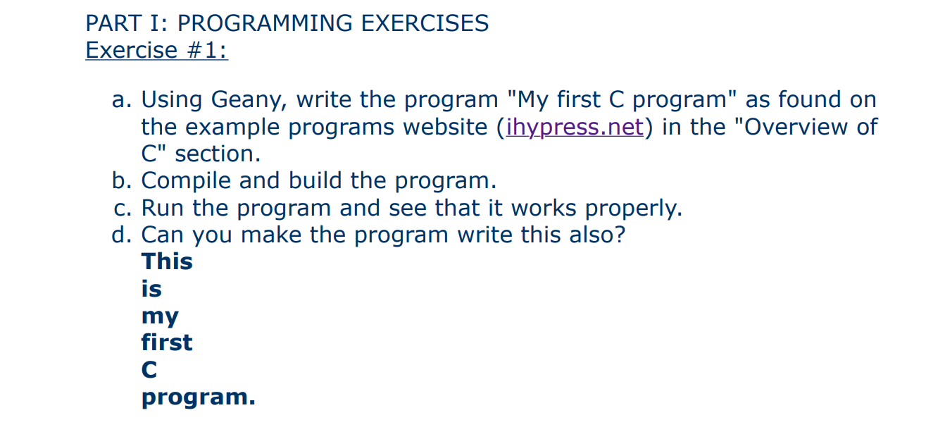 Solved Part I Programming Exercisesexercise 1a using