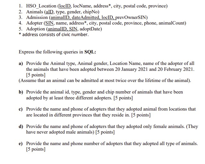 Solved 1. HSO_Location (locID, locName, address*, city, | Chegg.com