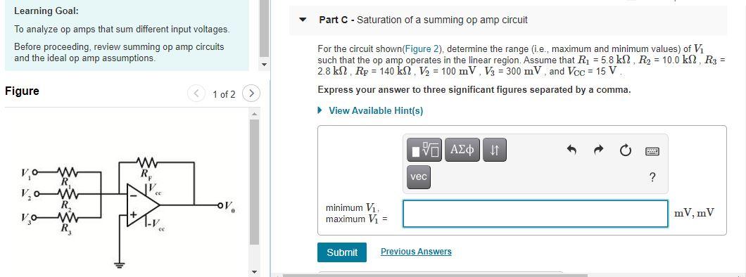 Solved y Part C - Saturation of a summing op amp circuit | Chegg.com