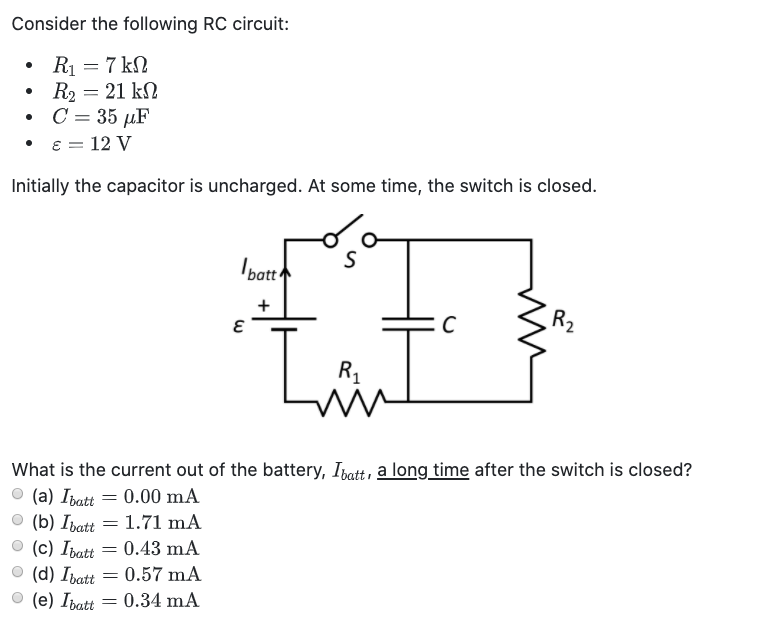 Solved Consider the following RC circuit: • R = 7 k.12 • R2 | Chegg.com