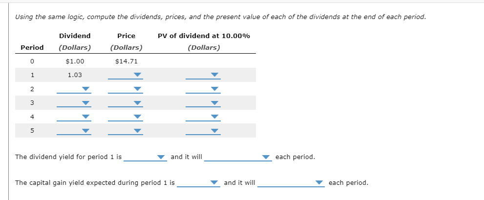 Solved Using the same logic, compute the dividends, prices, | Chegg.com