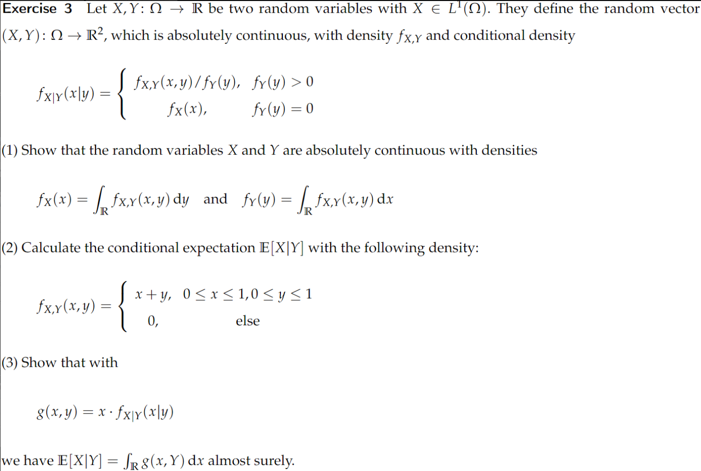 Solved Exercise 3 Let X,Y:Ω→R be two random variables with | Chegg.com