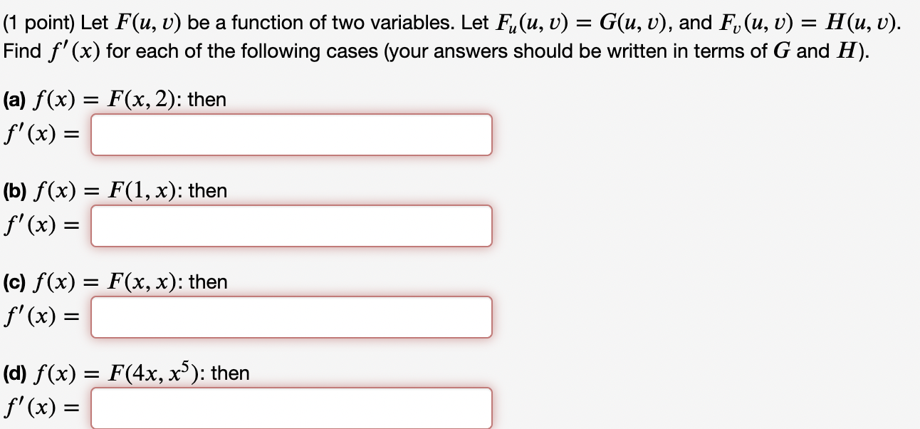 Solved (1 point) Let F(u,v) be a function of two variables. | Chegg.com