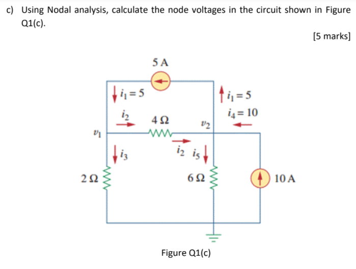 Solved c) Using Nodal analysis, calculate the node voltages | Chegg.com