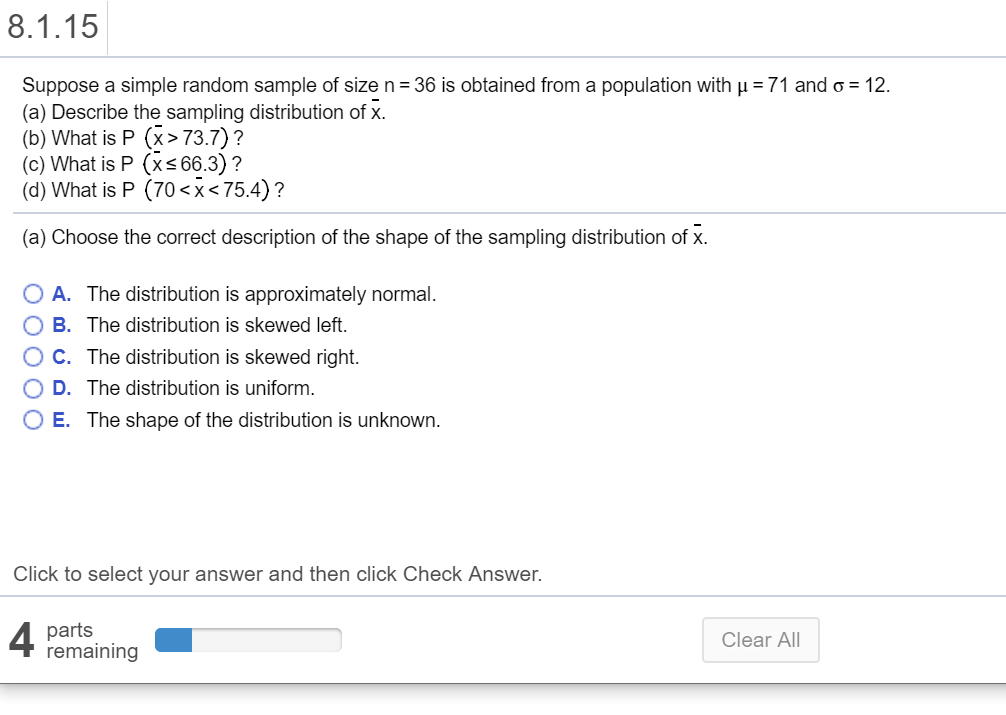 Solved 8.1.15 Suppose a simple random sample of size n-36 is | Chegg.com