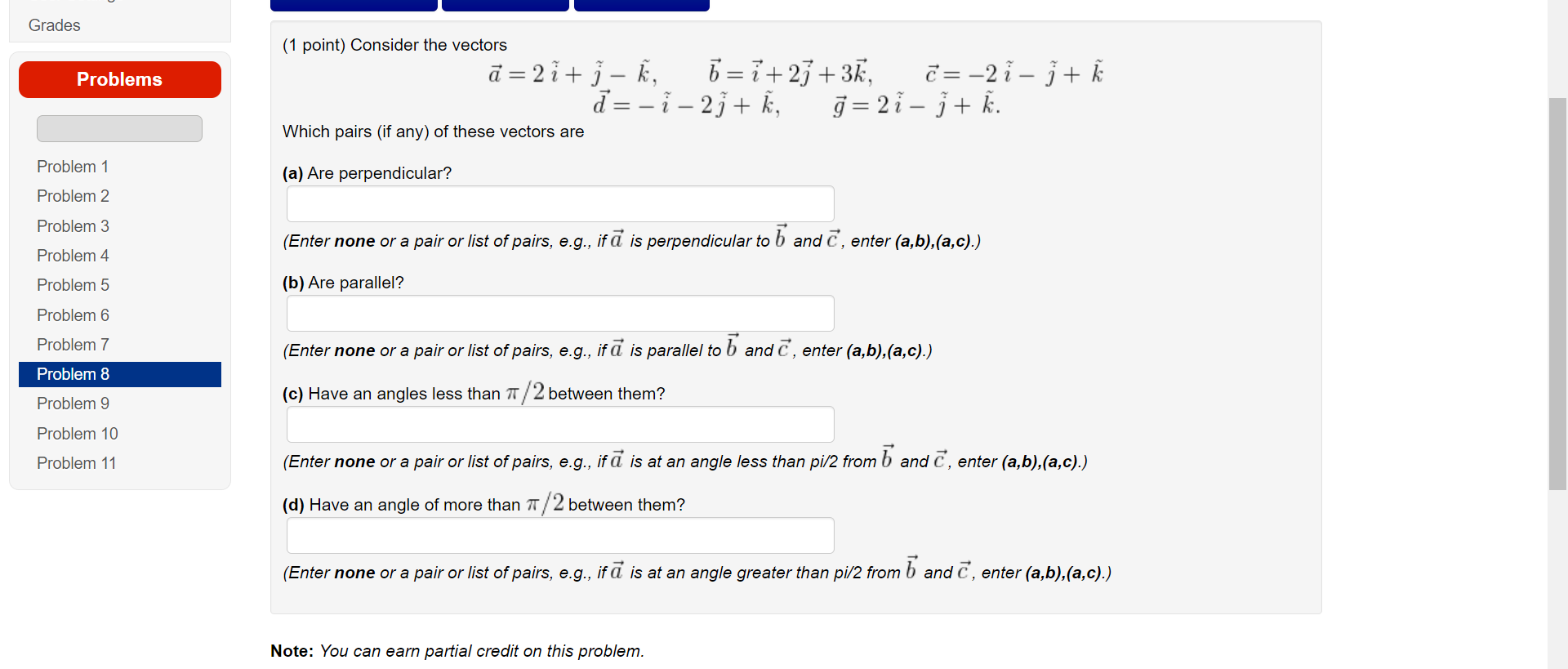 Solved (1 point) Consider the vectors | Chegg.com