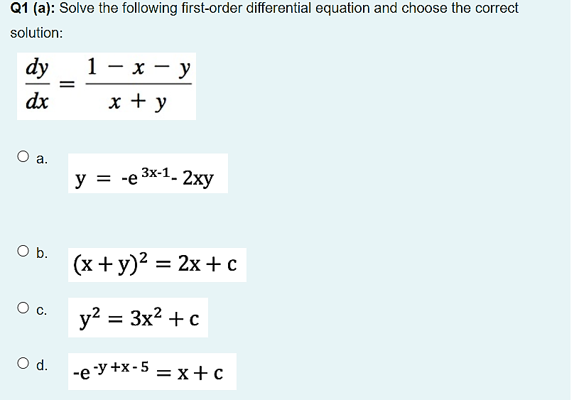 Solved Q1 (a): Solve the following first-order differential | Chegg.com