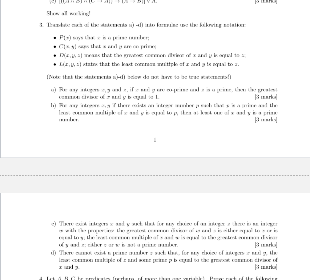 Solved o marks) Show all working! 3. Translate each of the | Chegg.com